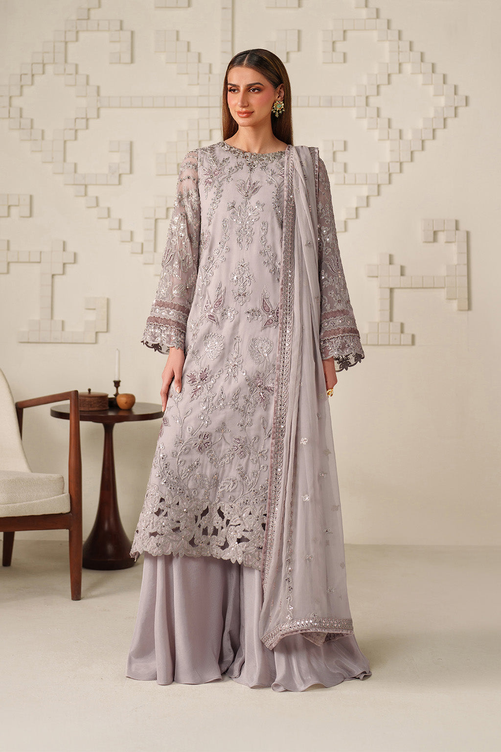 Light Lilac Embroidered Chiffon Suit | Iznik | Luxury Formals collection